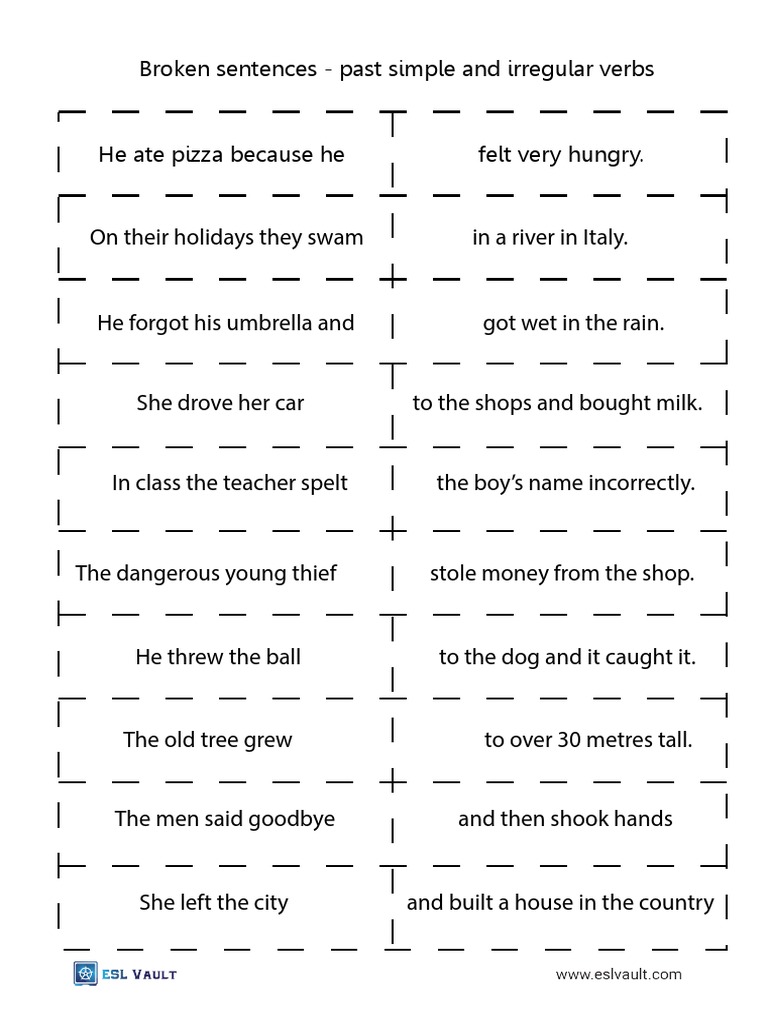 Broken Sentences Past Simple Irregular Verbs | PDF