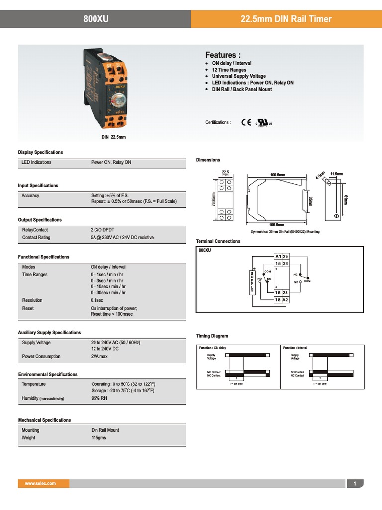 800XU Timer Specifications and Manual | PDF
