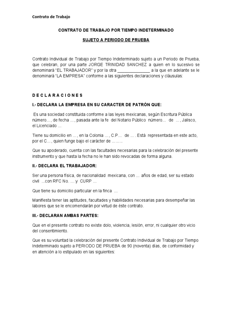 Contrato de Trabajo Sujeto A Periodo de Prueba | PDF | Tiempo de trabajo Contrato de Trabajo Sujeto A Periodo de Prueba | PDF | Tiempo de trabajo