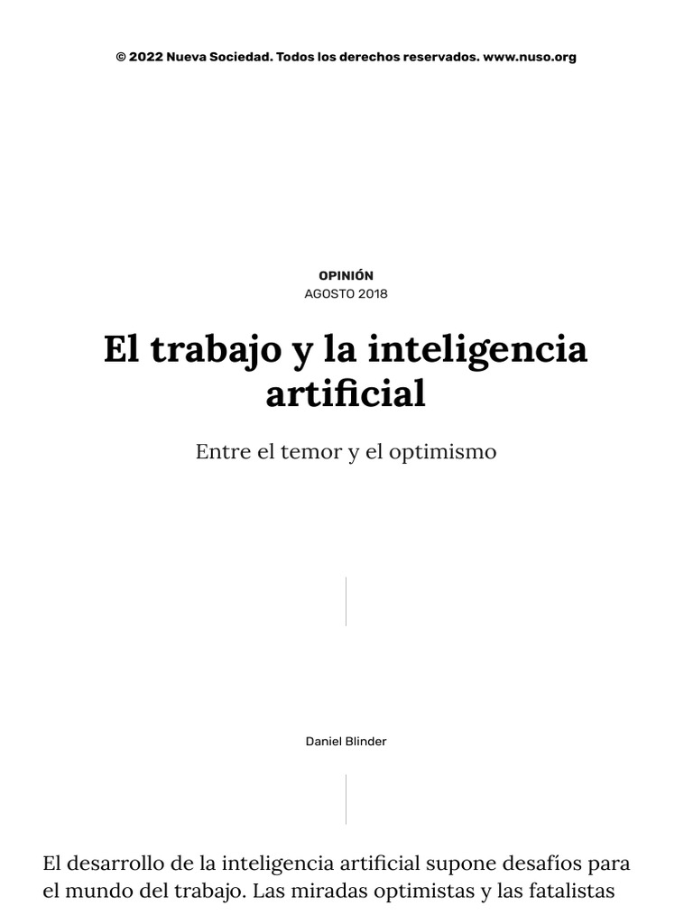 BLINDER - El Trabajo y La Inteligencia Artificial Entre El Temor y El ...