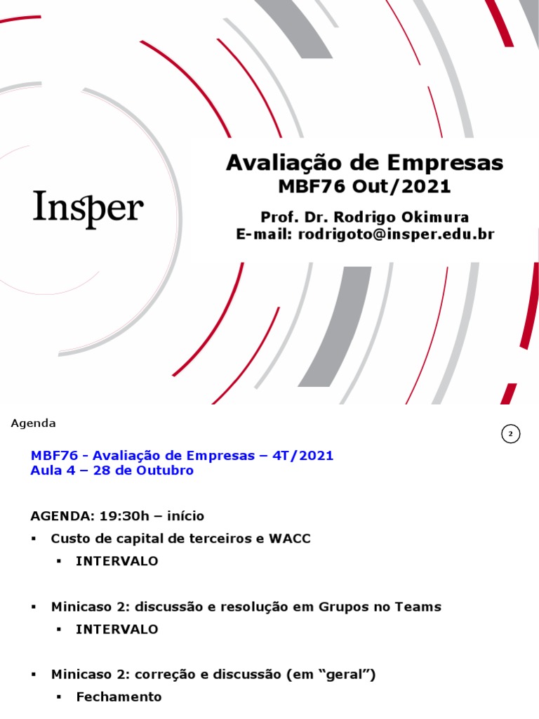 Aula 04 - Custo de Terceiros e WACC (28-Out-2021) Alunos | PDF | Custo ...