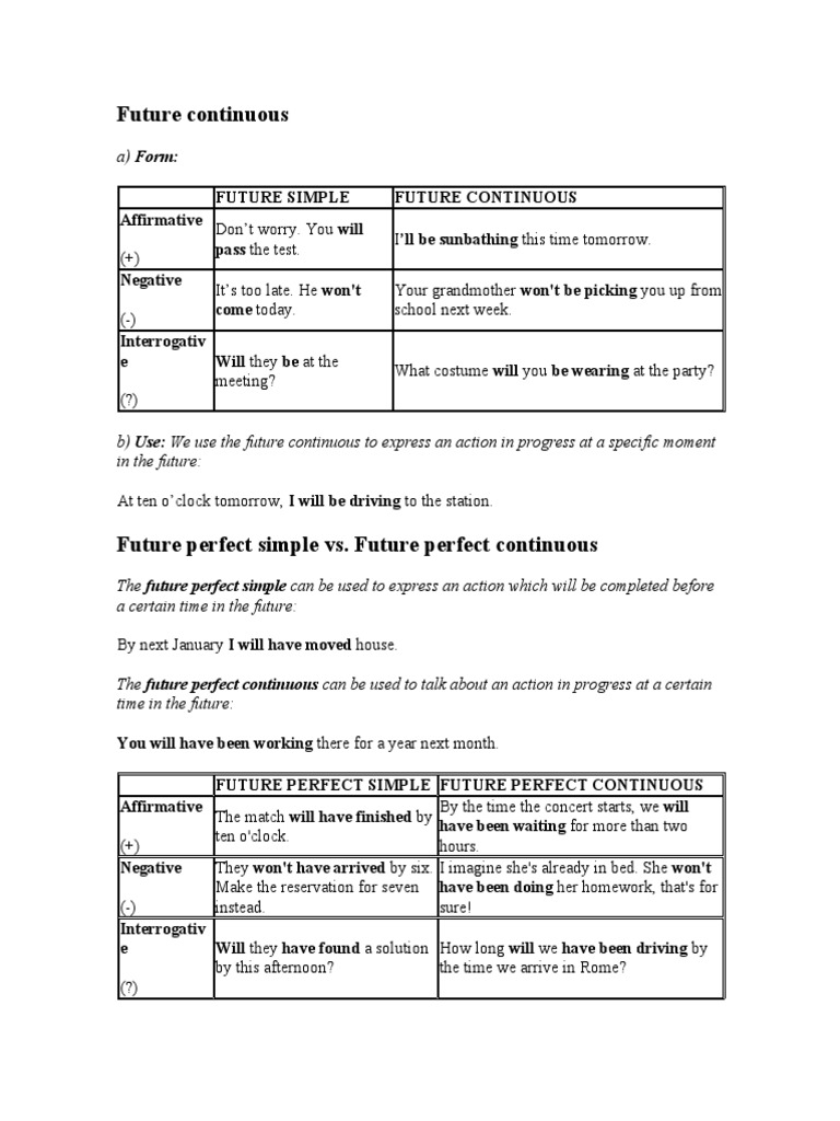 Future Continuous Vs Future Perfect | PDF