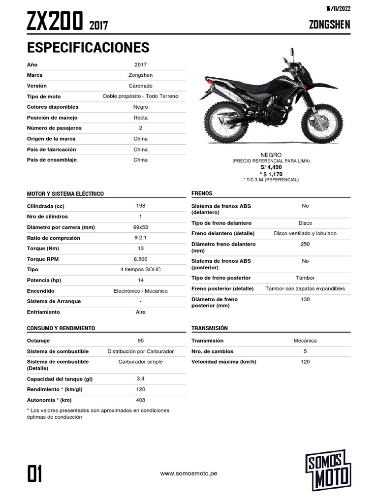 zx200 2017 - Zongshen - Negro 16 11 2022 | PDF | Carburador | Motocicleta