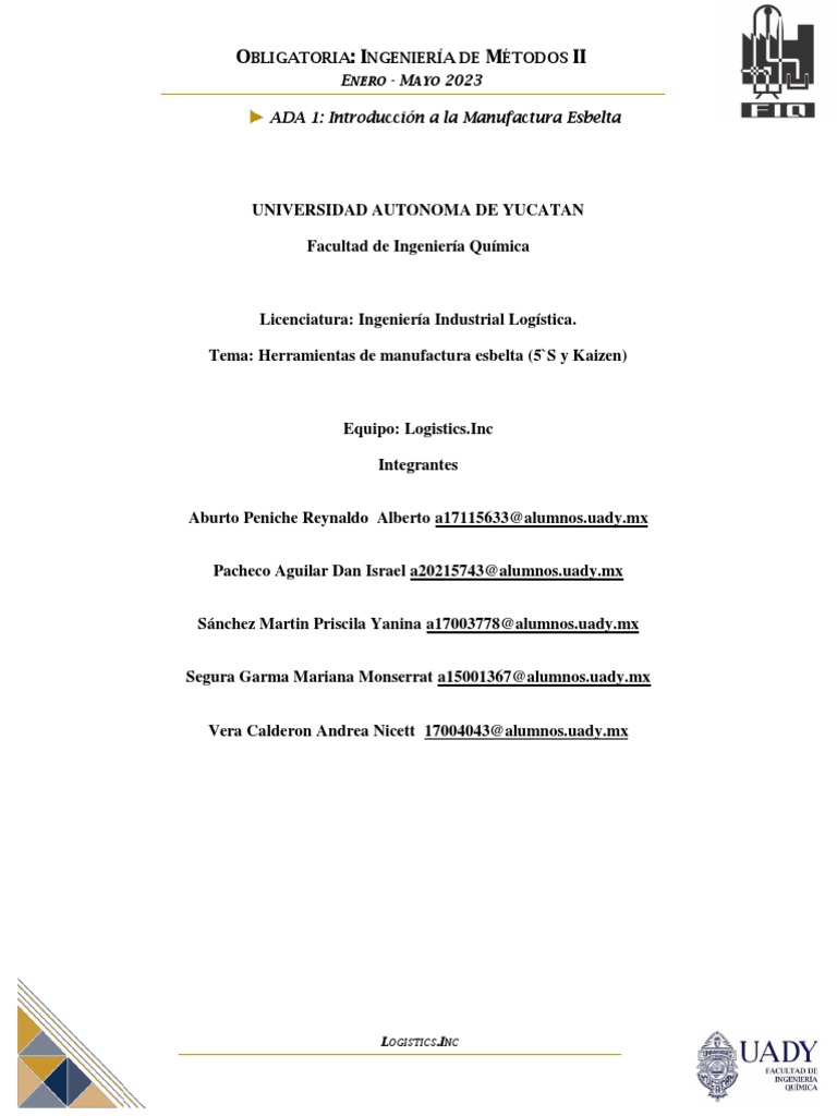 IDM2 U1 ADA1 Logistics - Inc | Descargar gratis PDF | Lean Manufacturing | Business