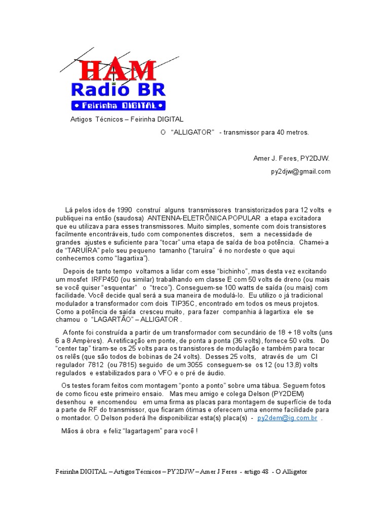 O Alligator | PDF | Eletricidade | Engenharia Elétrica