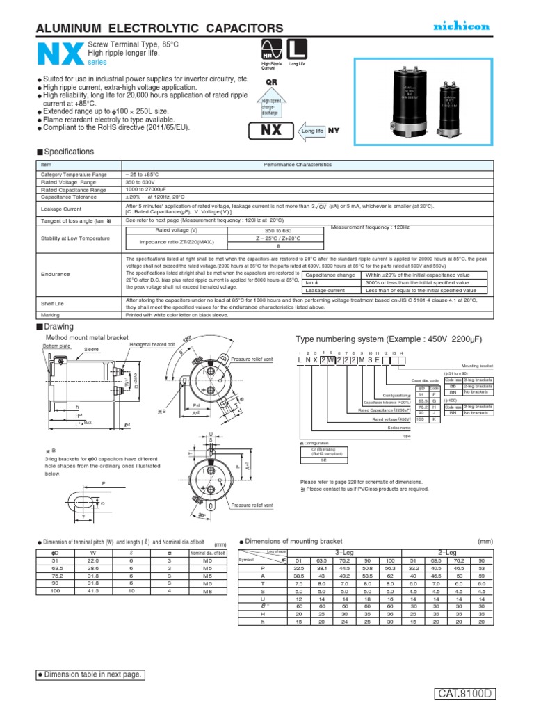 Aluminum Electrolytic Capacitors: Specifications | PDF | Capacitor | Electrical Engineering