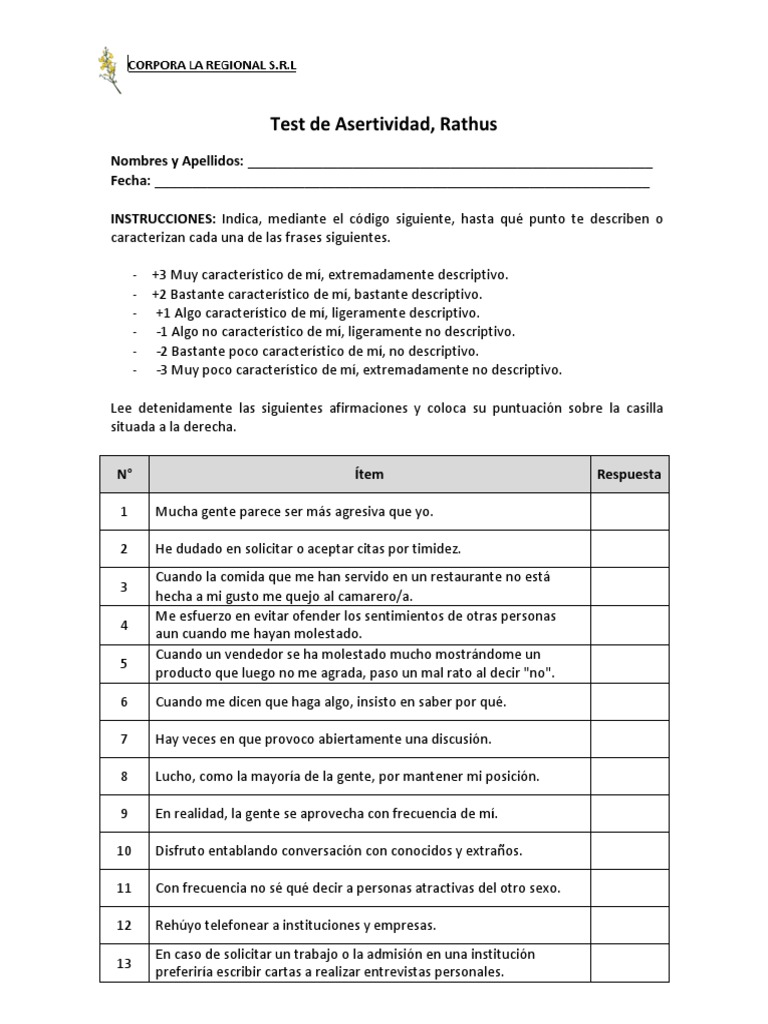 Test de Asertividadad de Rathus | PDF