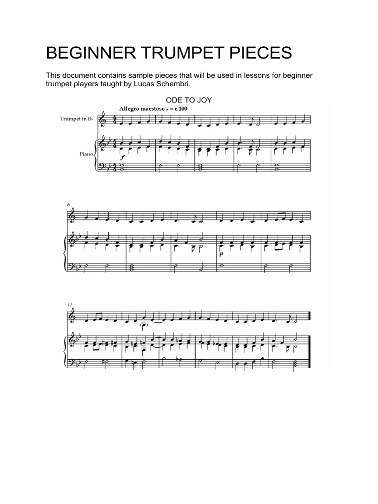 Beginner Trumpet Pieces for Lessons | PDF