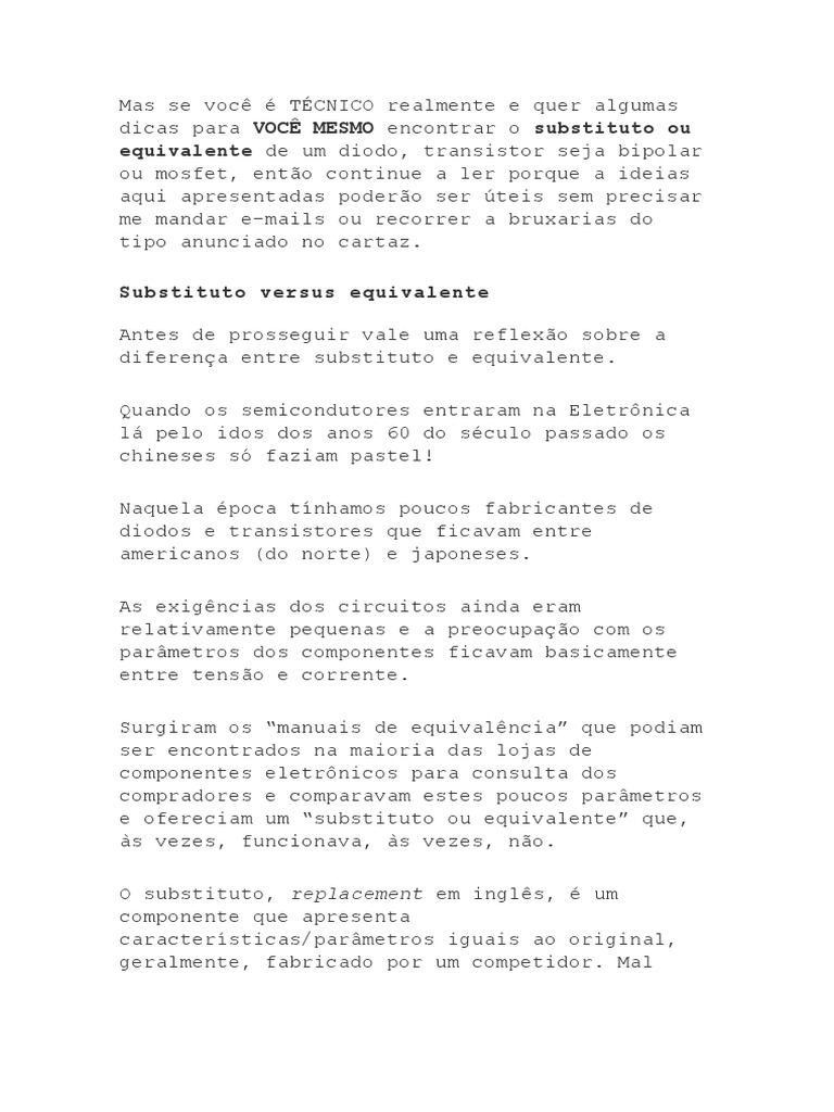 Encontrando Transistores Equivalentes | PDF | MOSFET | Eletrônicos