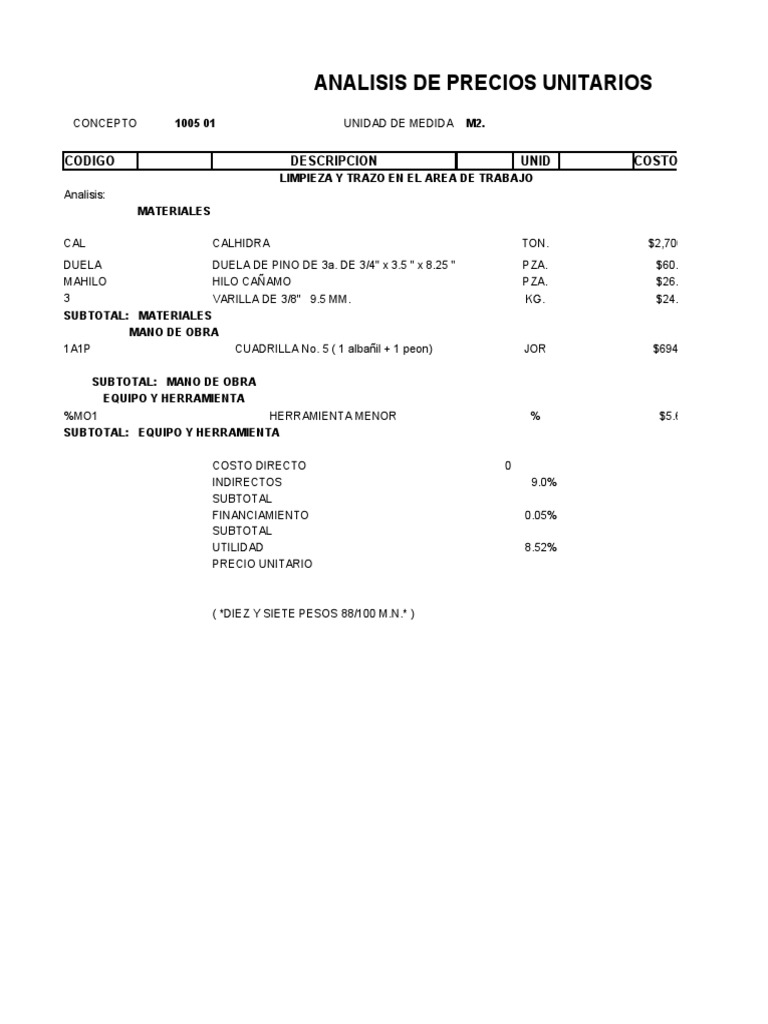 Analisis de Precios Unitarios | PDF | Economias | Unidades de medida