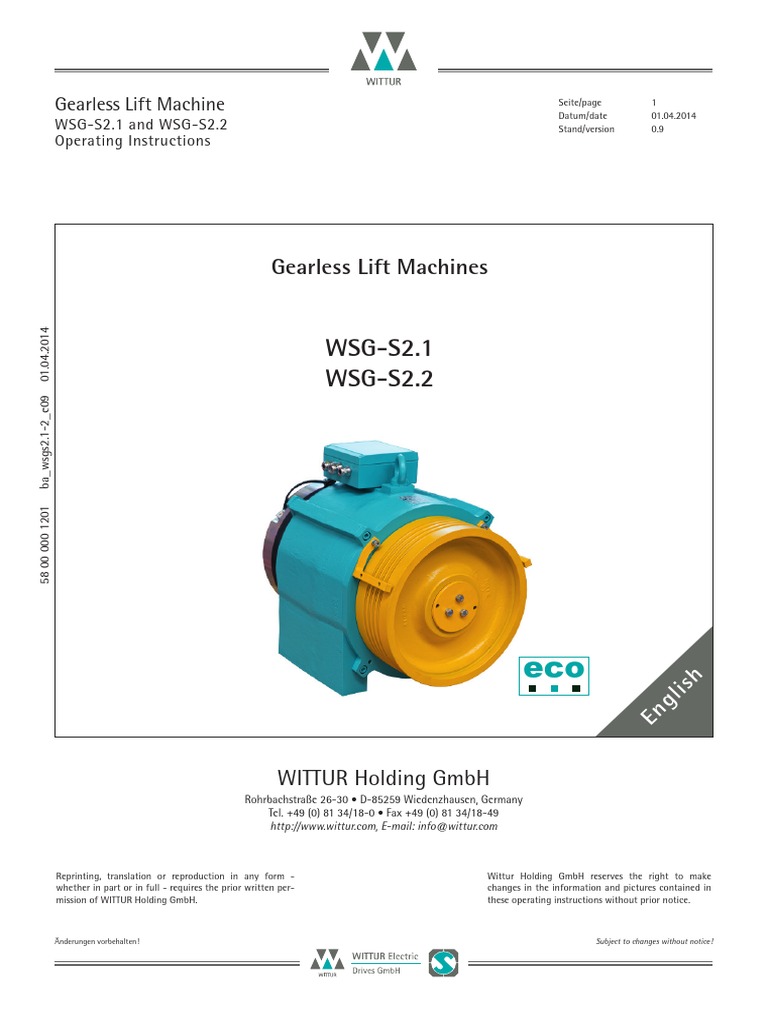 راهنمای موتور ویتور آلمان WSGS 2.1 2.2 | PDF | Elevator | Electric Motor