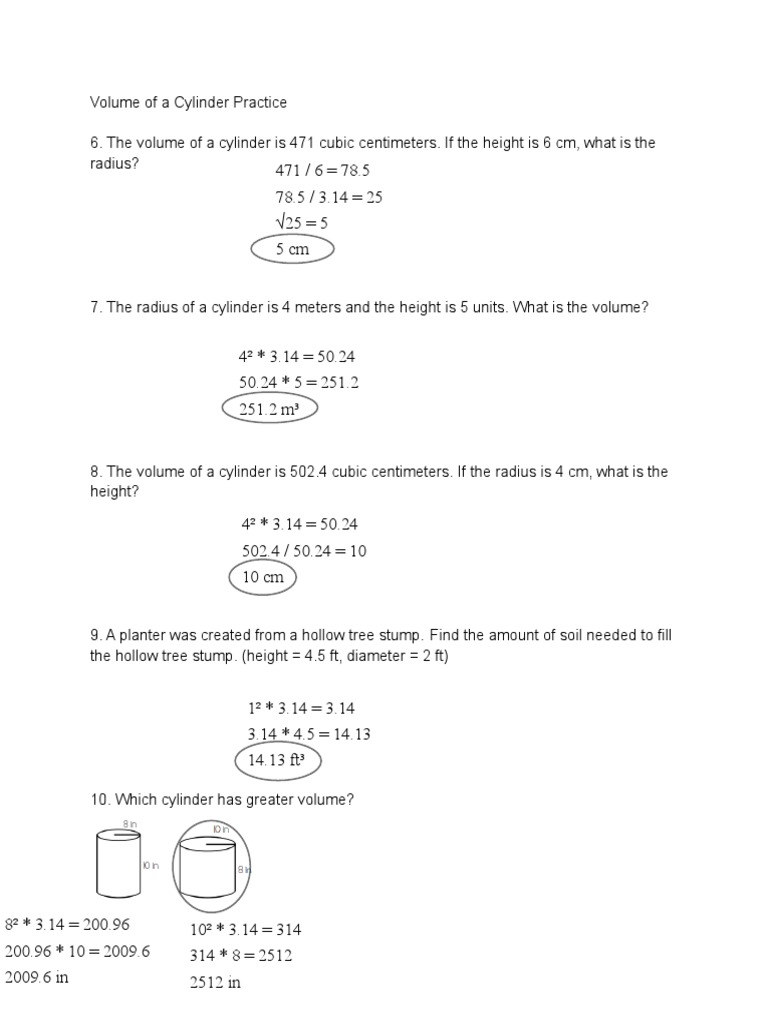 Volume of A Cylinder Practice | PDF | Home & Garden