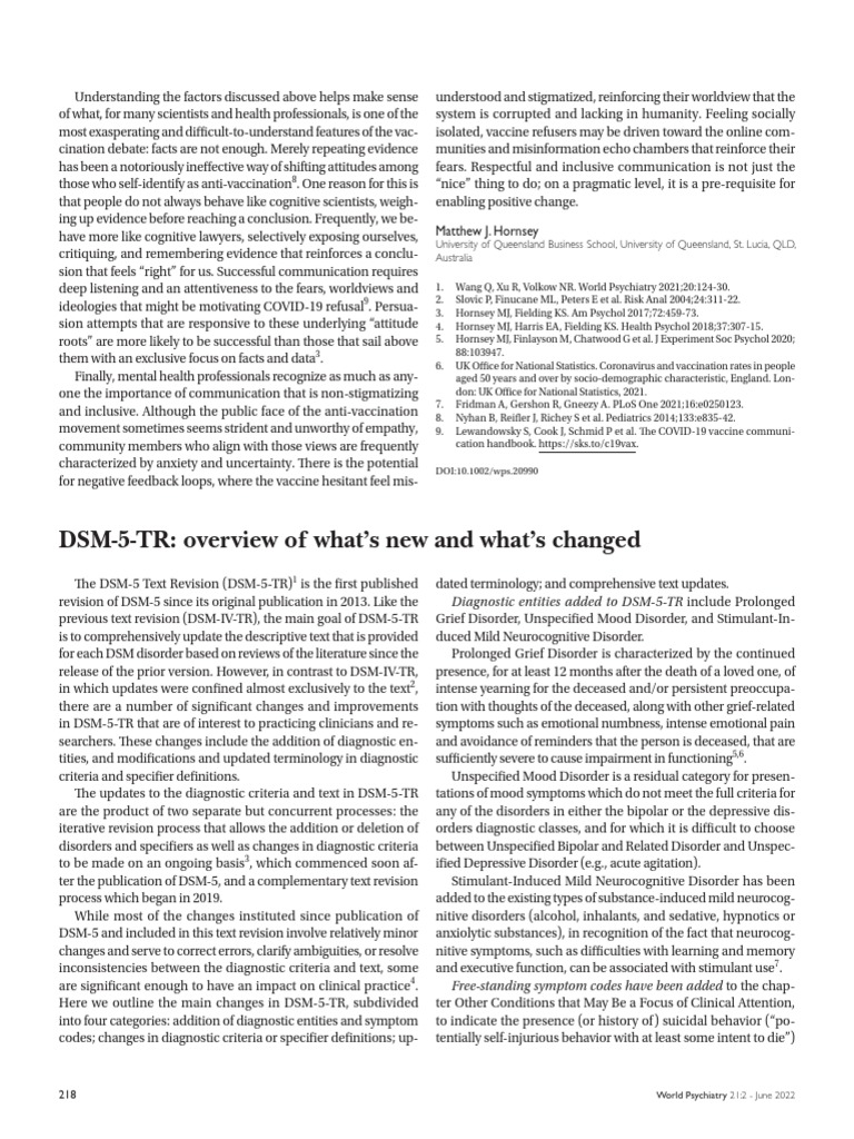 DSM 5 TR What's New | PDF | Diagnostic And Statistical Manual Of Mental Disorders | Mental Disorder