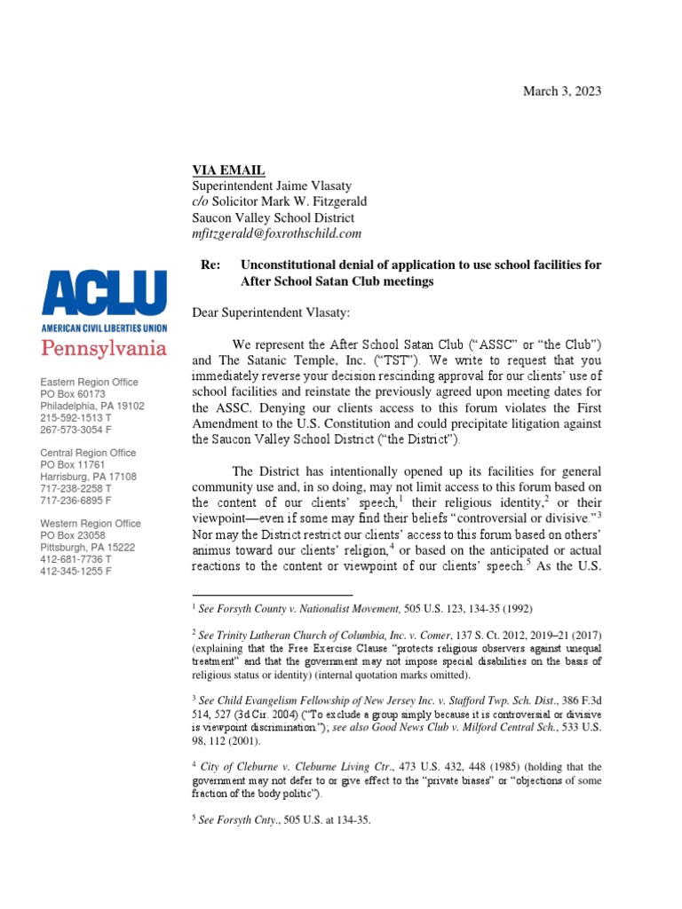 ACLU Letter | PDF | First Amendment To The United States Constitution ...