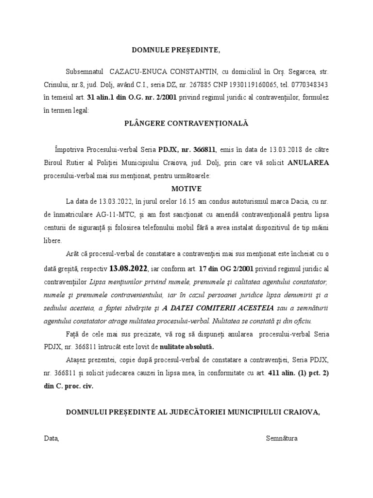 Model Contestatie Amenda PLF | PDF