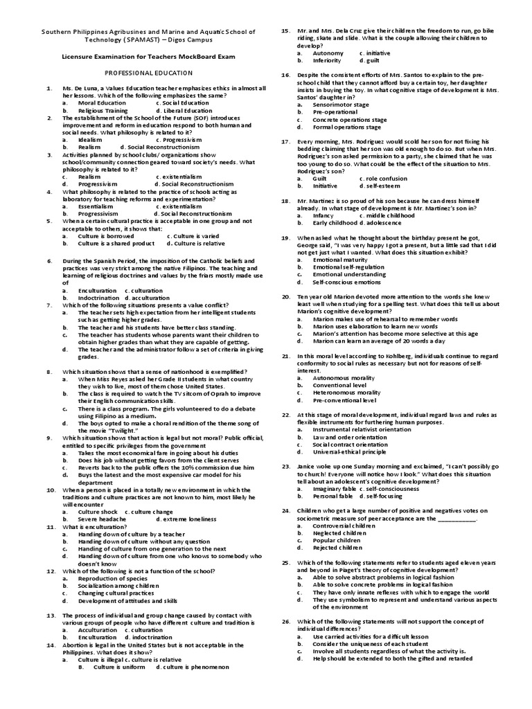 Mockboard Prof Ed | PDF | Curriculum | Learning