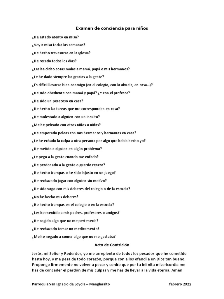 Examen de conciencia para niños | PDF