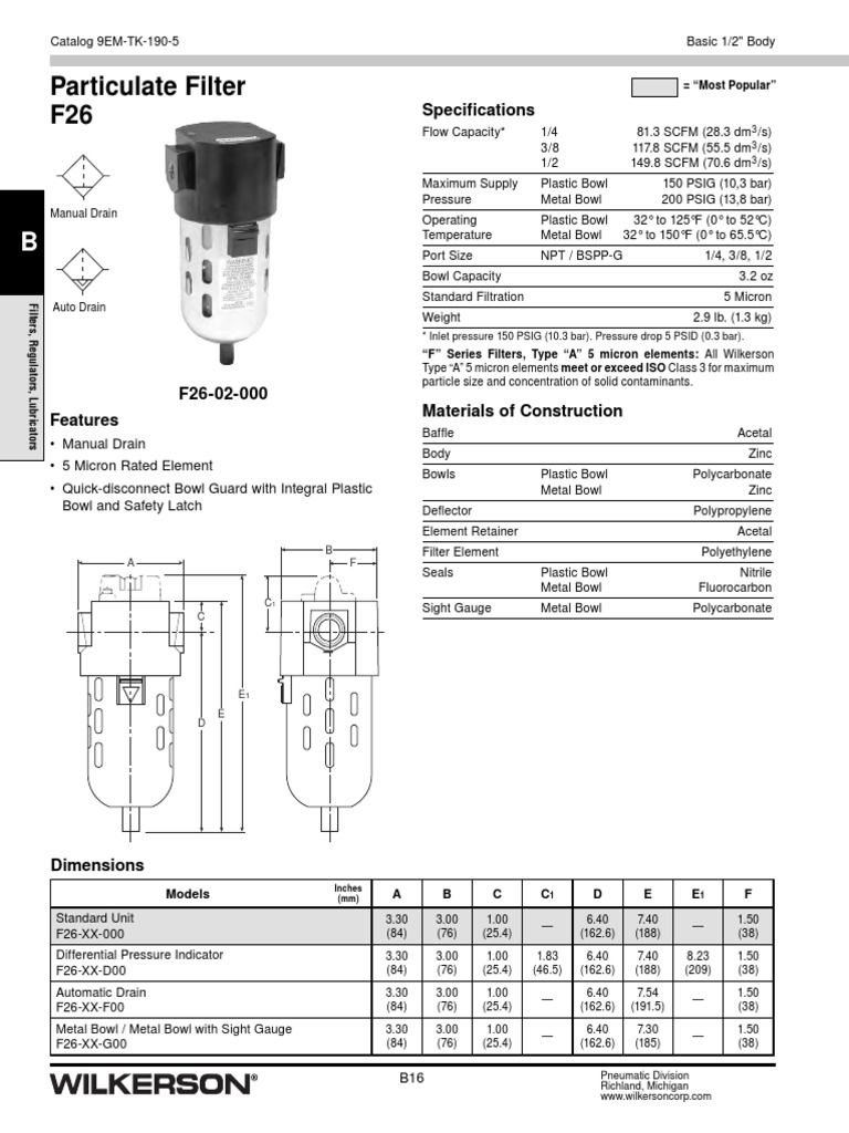 Particulate Filter F26: Specifi Cations | PDF | Filtration | Plastic