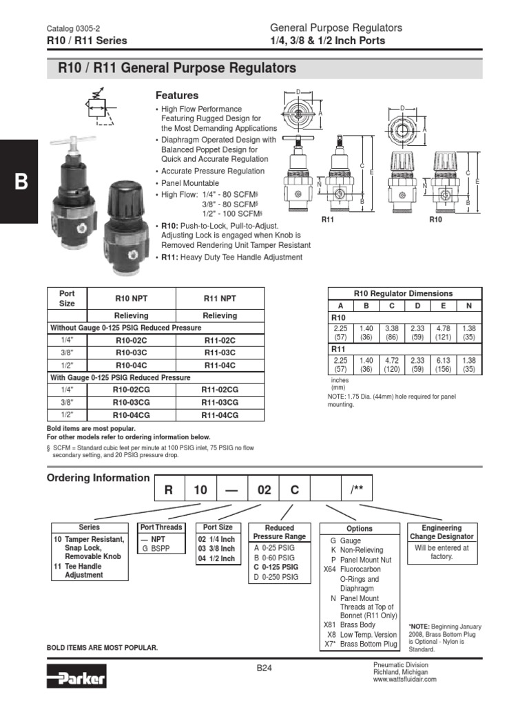 r10 04c m3 Parker Pneumatic Regulator Datasheet | PDF | Pressure ...