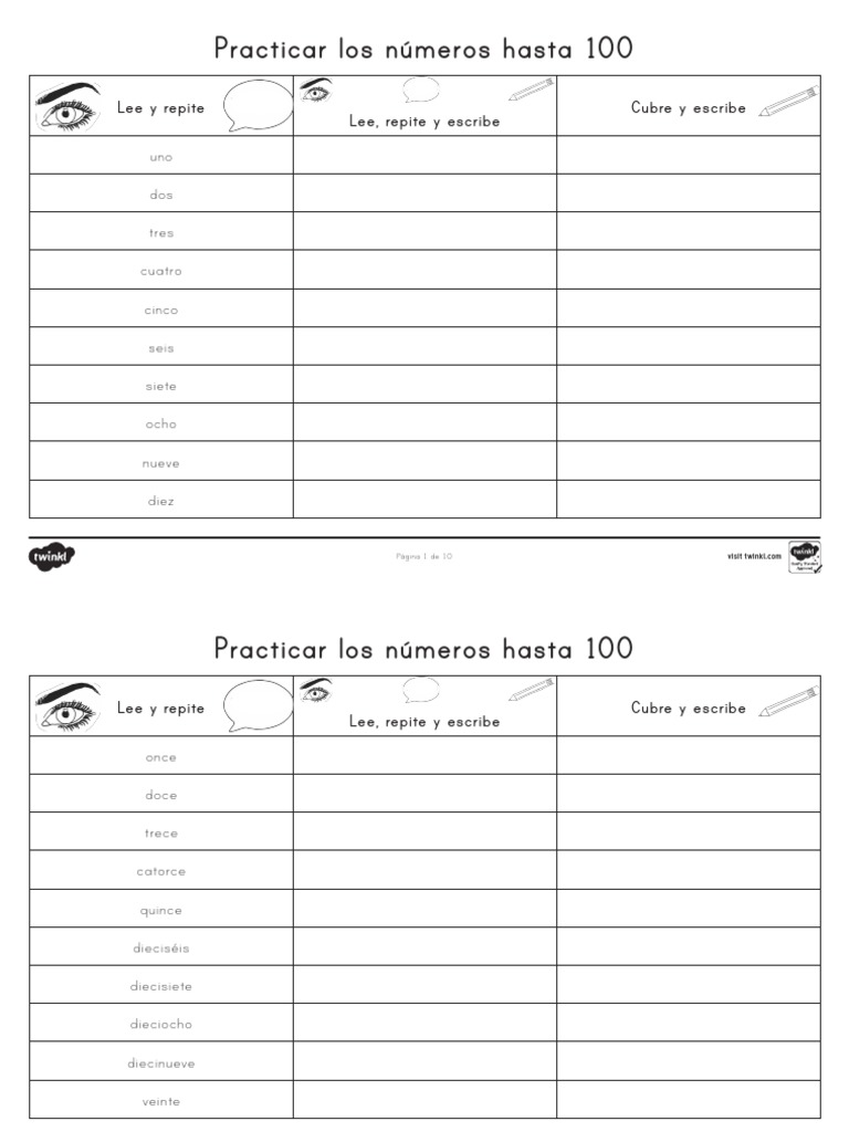 Practica los números del 1 al 100 | PDF