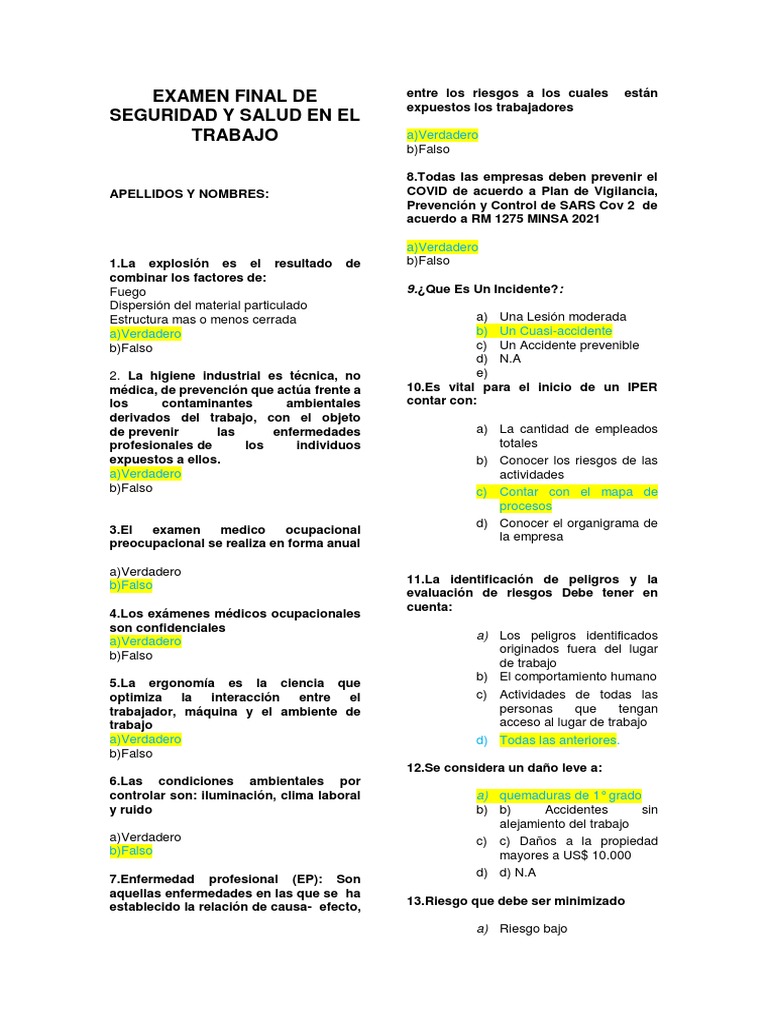 EXAMEN FINAL Luis Alonso Vera Aso | PDF | Higiene Ocupacional