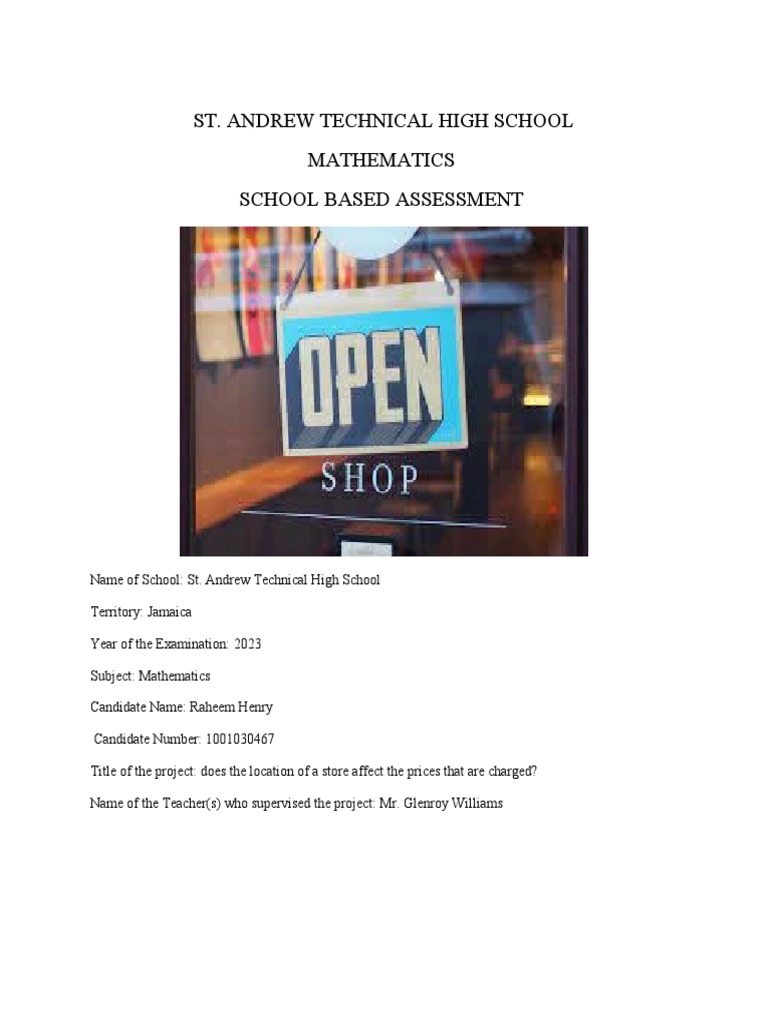 Math Sba 2023 | Download Free PDF | Retail | Supermarket