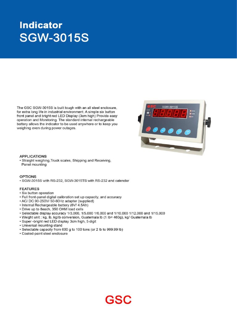 Brochure Indicator SGW 3015S | PDF
