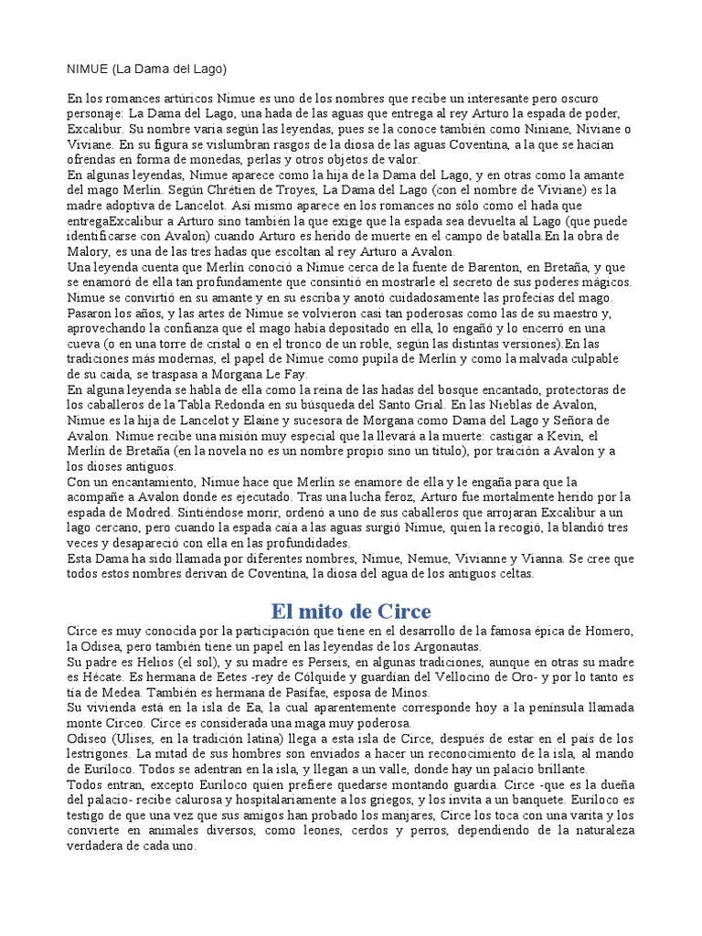 NIMUE | PDF | Mitología | Leyenda Artúrica