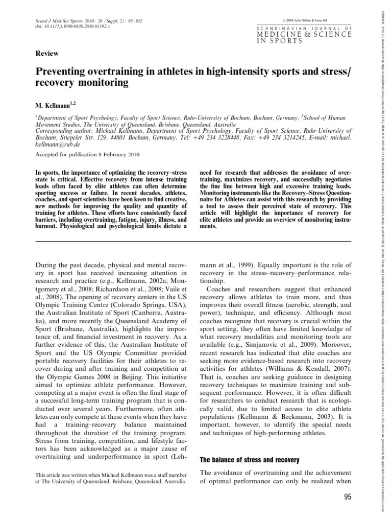 Scandinavian Med Sci Sports - 2010 - Kellmann - Preventing Overtraining ...