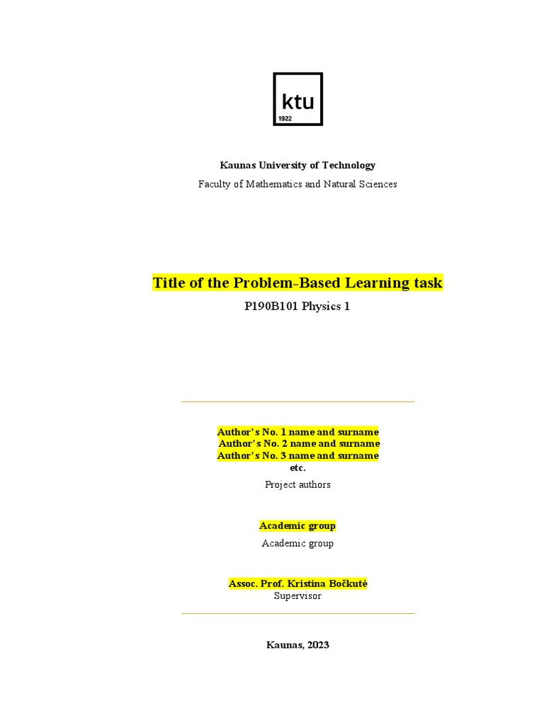 Template of PBL Report KTU | PDF | Force | Metrology