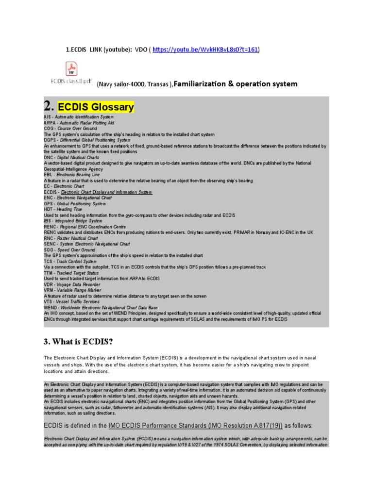 ECDIS Overview and Glossary Guide | PDF | Navigation | Information Science