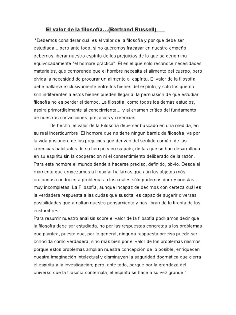 El Valor de La Filosofía (Russell) - Texto2 | PDF | Bertrand Russell ...