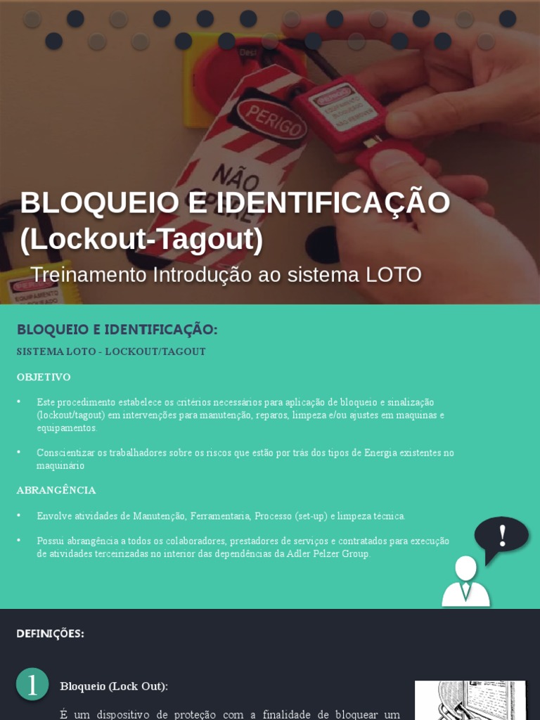 Treinamento LOTO: Bloqueio e Identificação | PDF | Máquinas | Motores