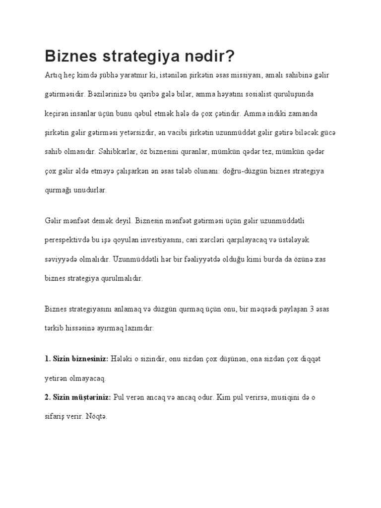 Biznes Strategiya Nədir | PDF