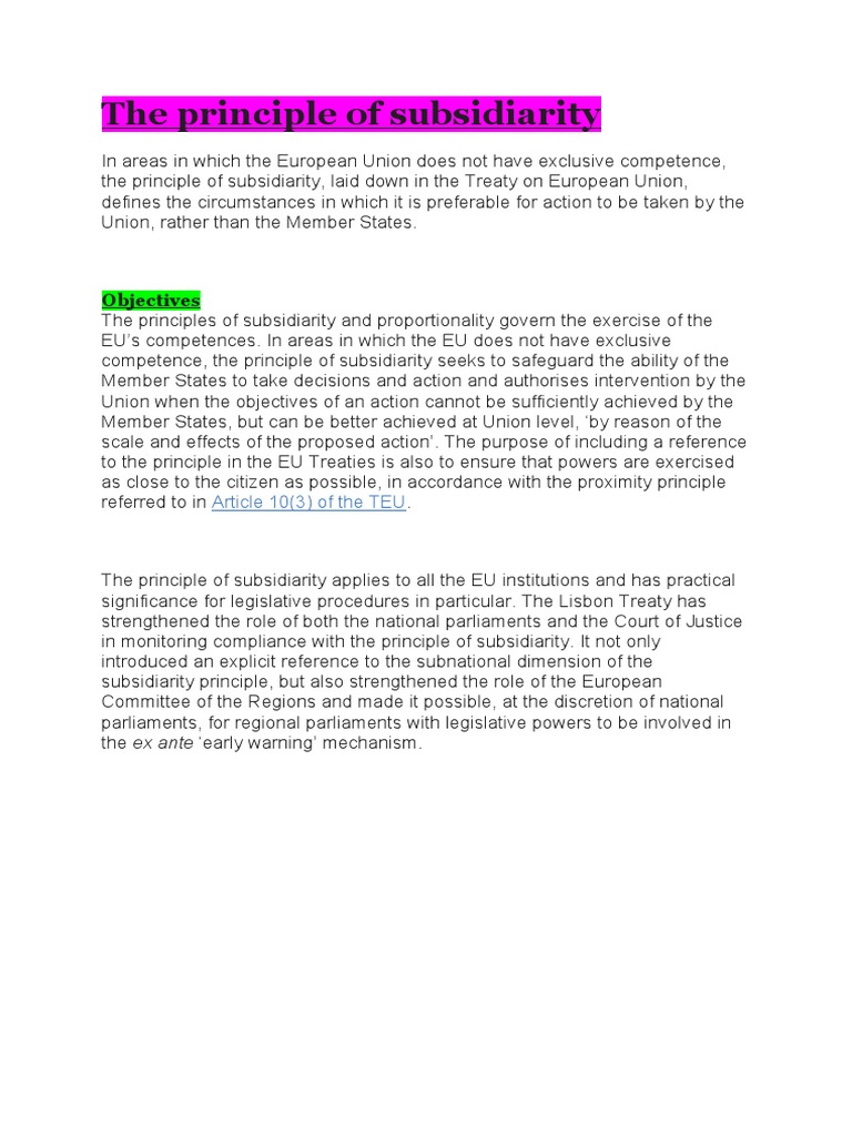 Understanding the Subsidiarity Principle | PDF