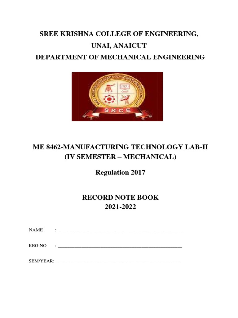 Manufacturing Technology Lab Manual | PDF | Grinding (Abrasive Cutting ...