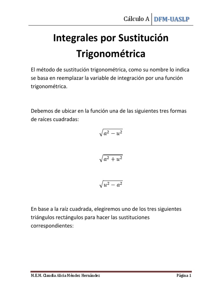 24) IntegralesSustTrig | PDF | Integral | Raíz cuadrada