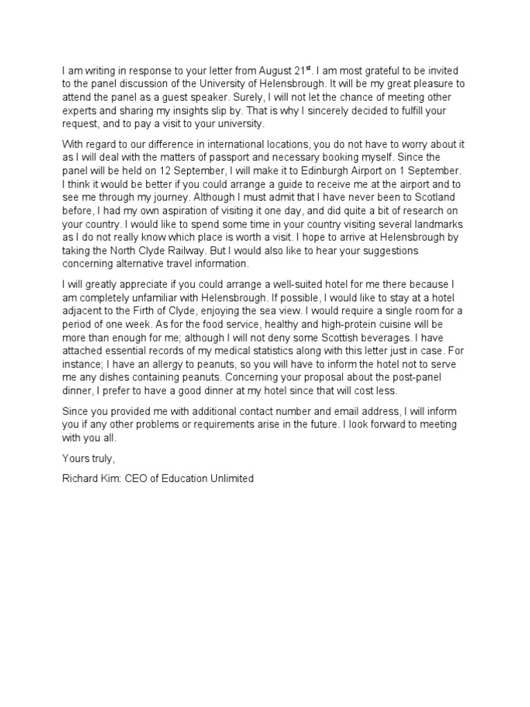 I Am Writing in Response To Your Letter From August 21st | PDF