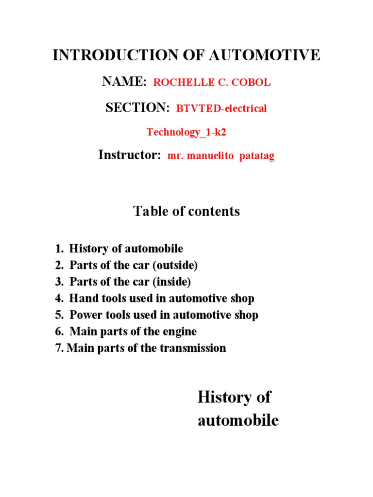 INTRODUCTION OF AUTOMOTIVE Final 1 | PDF | Car | Drill