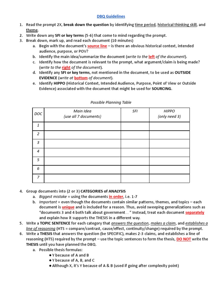 Comprehensive Guidelines for Crafting a Strong Document-Based Question ...