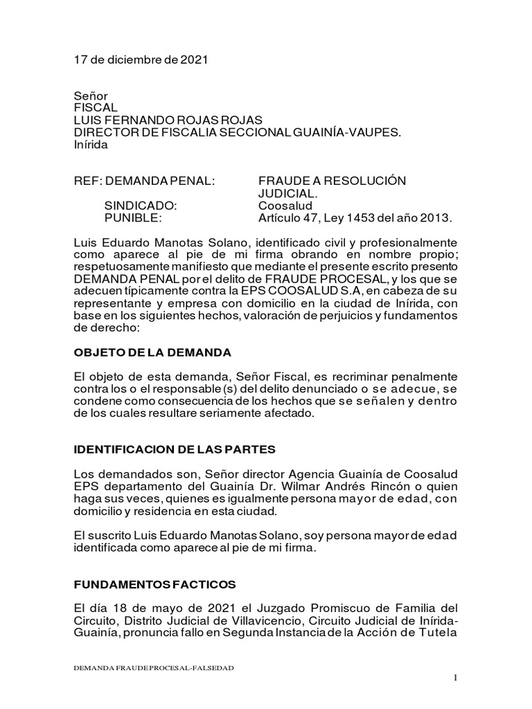 Demanda Fraude Procesal | PDF | Fiscal | Demanda judicial