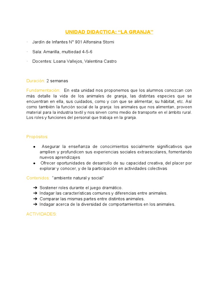 Unidad Didáctica: La Granja Infantil | PDF
