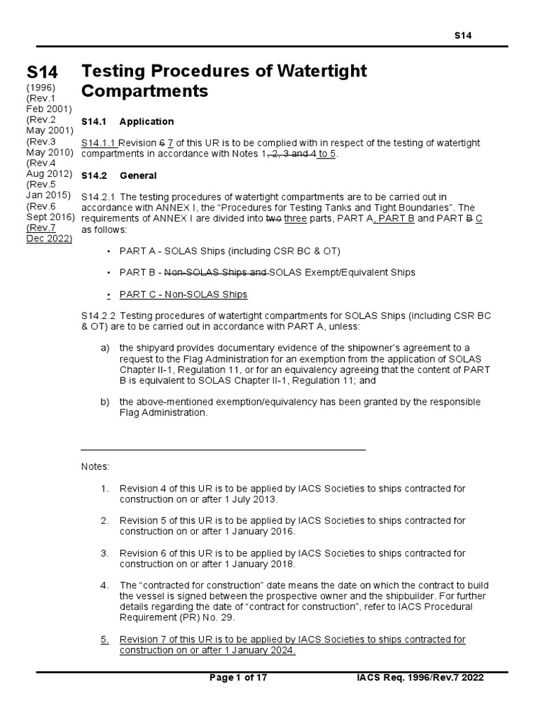 Testing Procedures Of Watertight Compartments Ur S14 Rev7 Dec 2022 Ul