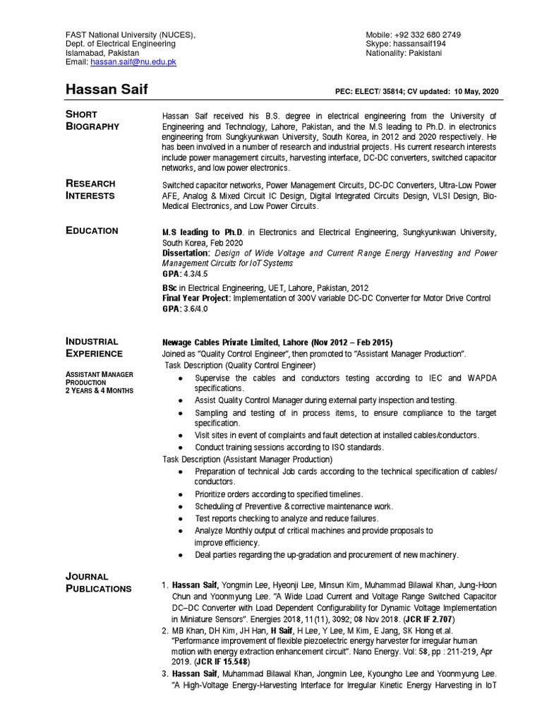 HS CV | PDF | Energy Harvesting | Electronics