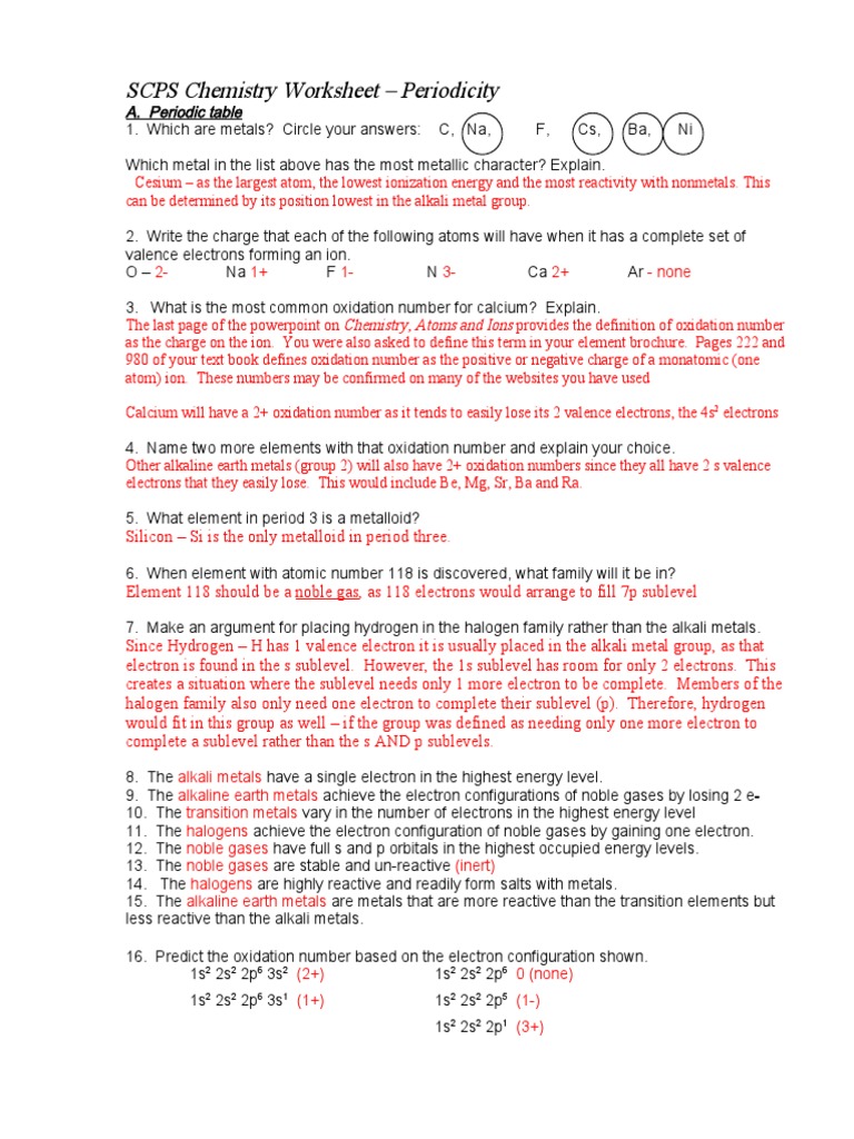 Chemistry Worksheet: Periodicity | PDF | Ion | Periodic Table