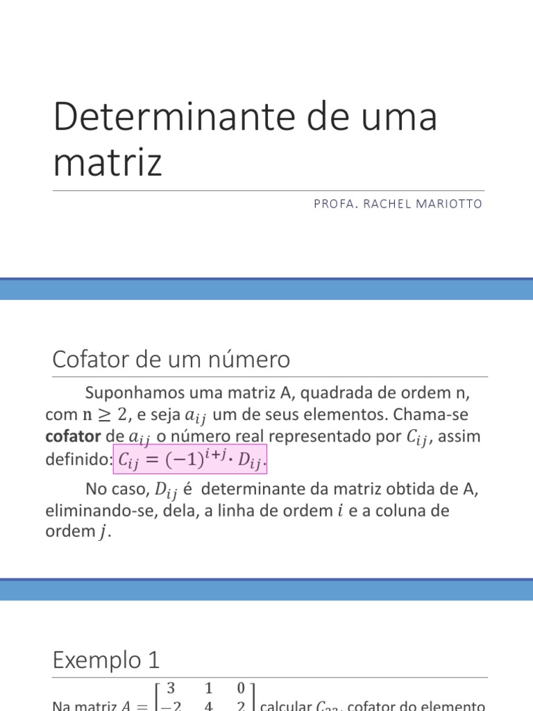 Determinante matriz cofator Laplace | PDF | Determinante | Matemática