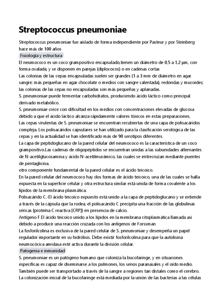 Streptococcus Pneumoniae | PDF | Meningitis | Neumonía