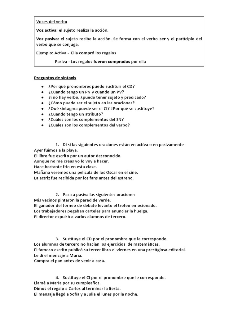 Cristabel Izekor Paul - Ejercicios CD, CI, Atributo y Pasivas | PDF