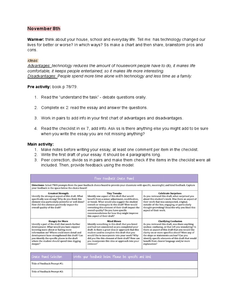 LESSON PLAN! Writing and Peer Correction | PDF