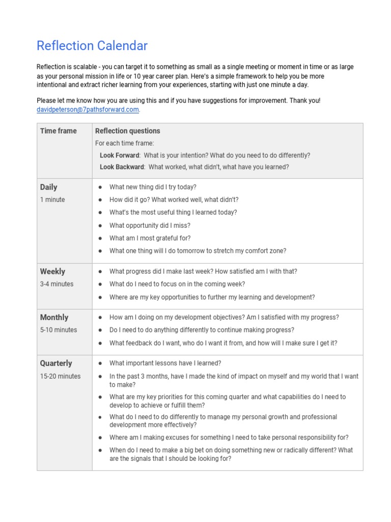Reflection Calendar | PDF